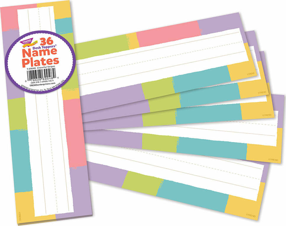 Cheerful Stripes Desk Toppers Name Plates (36 Ct) – Learning Post & Toys