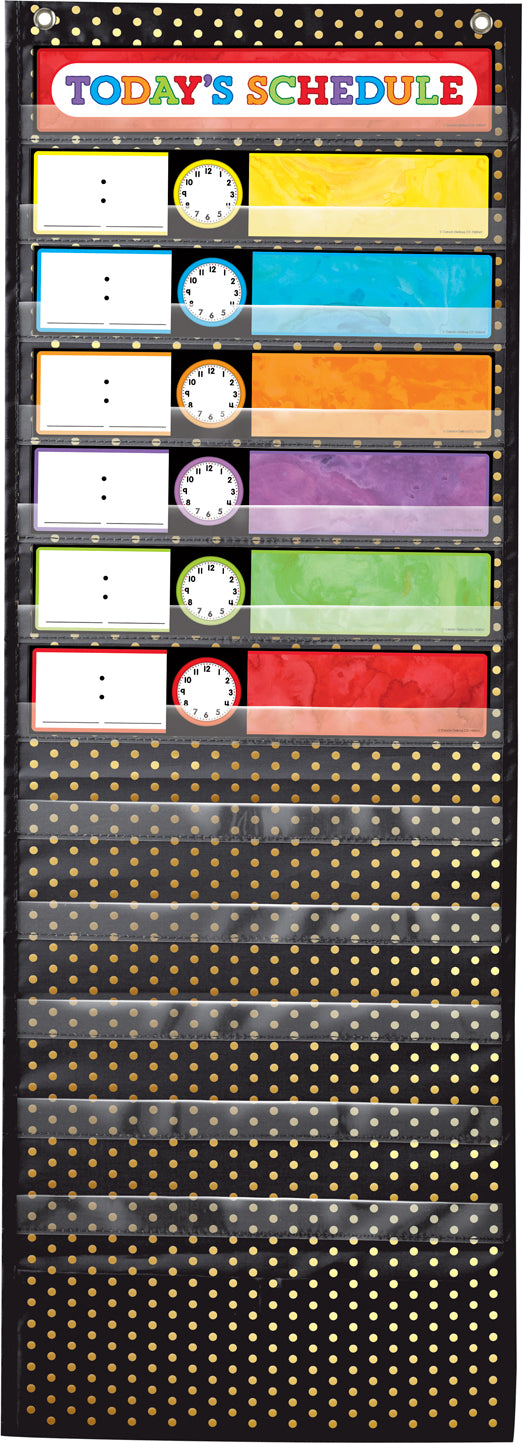 Deluxe Scheduling: Gold Polka Dot Pocket Chart – Learning Post & Toys