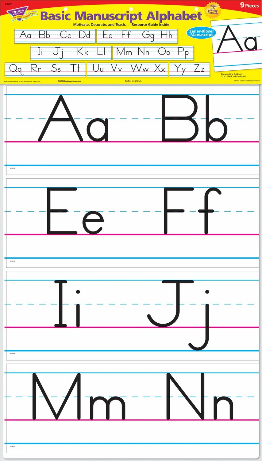 Basic Alphabet Zaner-Bloser Manuscript Bulletin Board Set – Learning ...