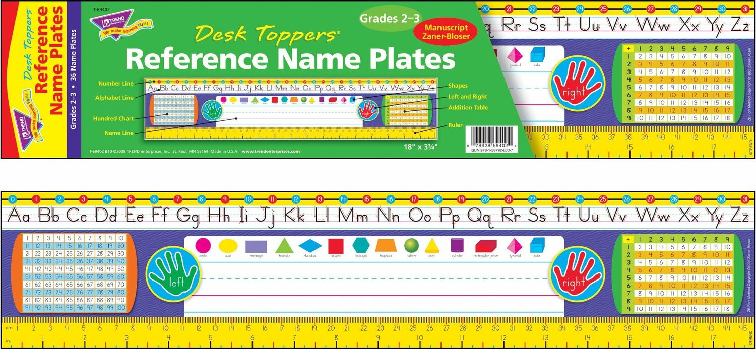 Gr. 2-3 Zaner-Bloser Desk Toppers Ref. Name Plates, 36 Ct – Learning ...