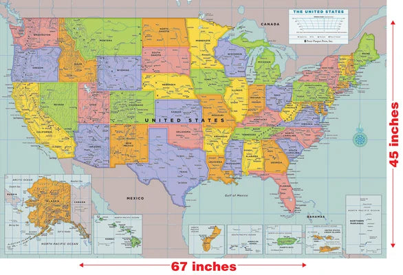 Laminated USA Wall Map (67'' W x 45'' H) – Learning Post & Toys