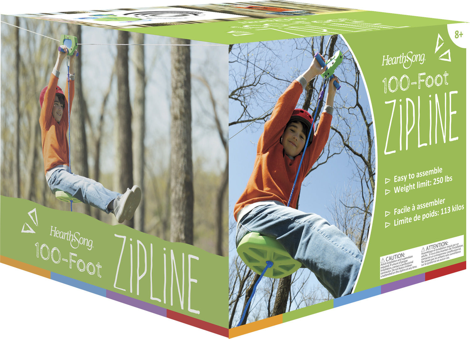 HearthSong 100-Foot Green Stainless Steel Backyard Zipline Kit with Ad ...