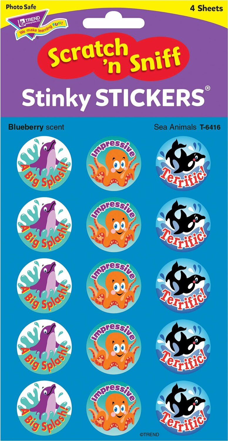 Sea Animals/ Blueberry Stinky Stickers, 60 Ct – Learning Post & Toys
